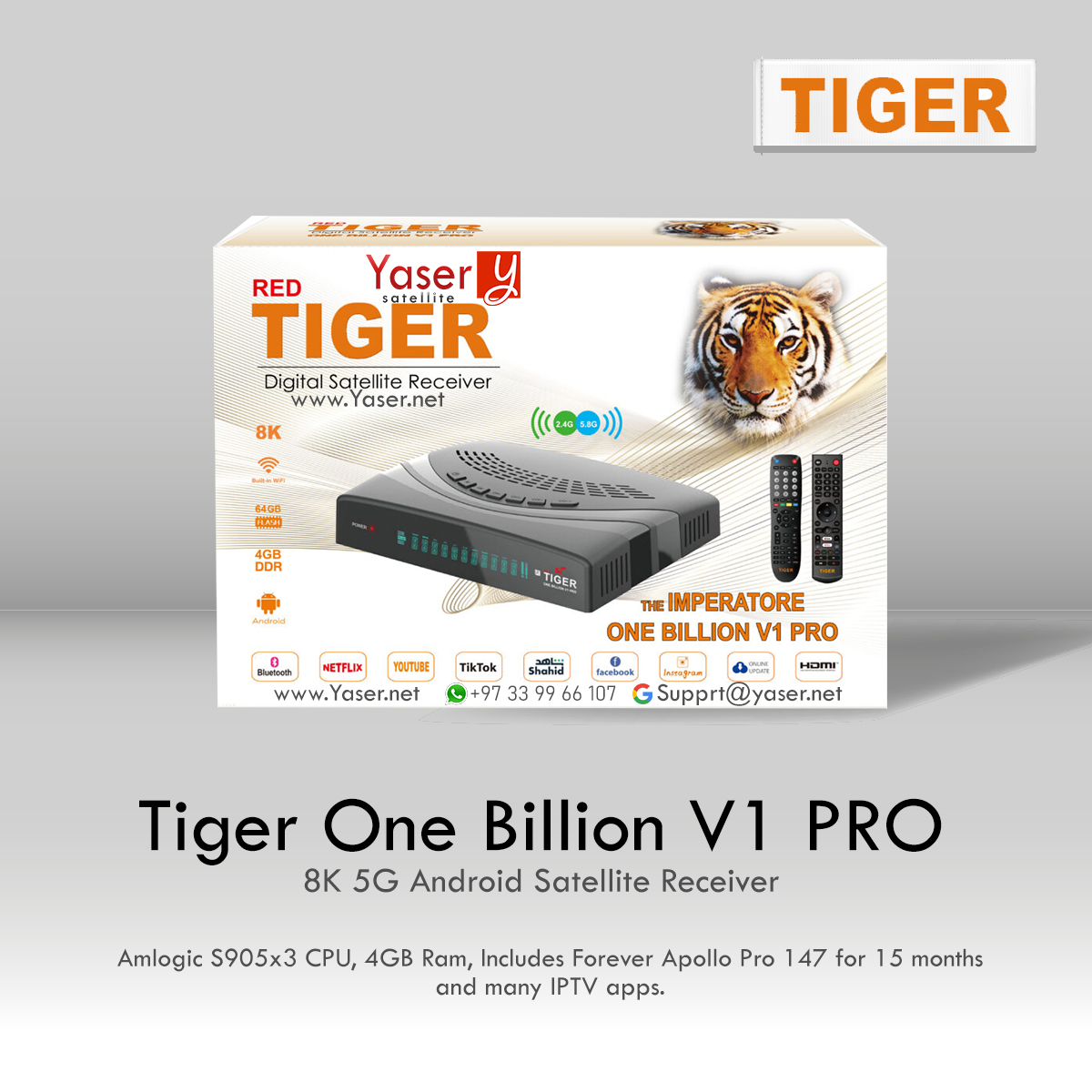 Tiger One Billion V1 Pro Android Satellite Receiver - Yaser Satellite