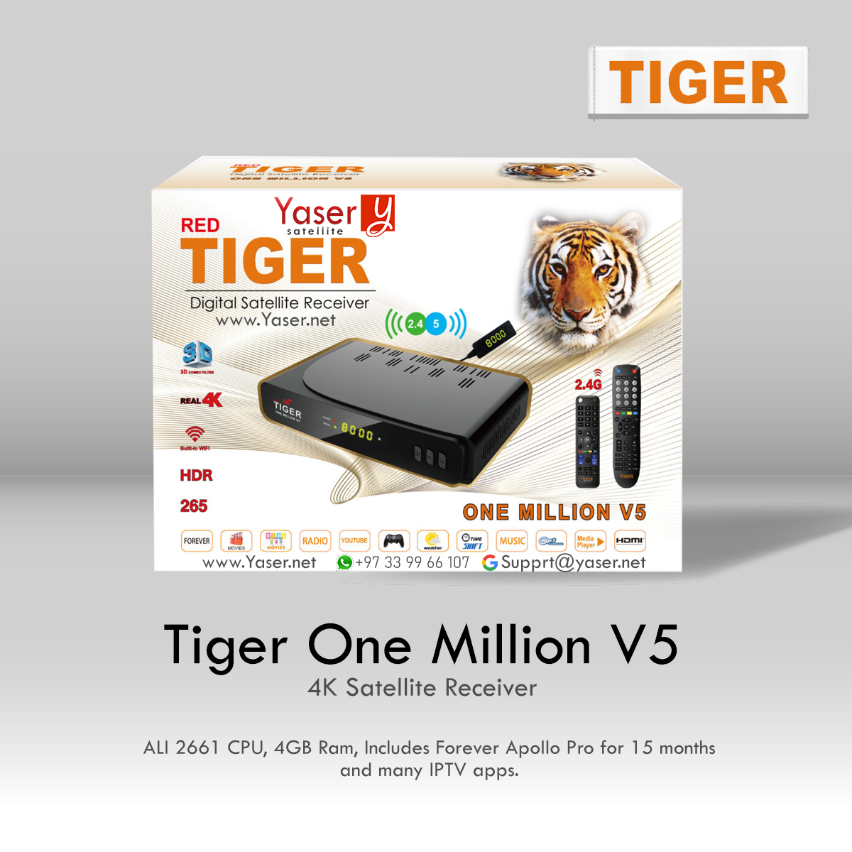 Tiger One Million V5 4K Satellite Receiver - Yaser Satellite