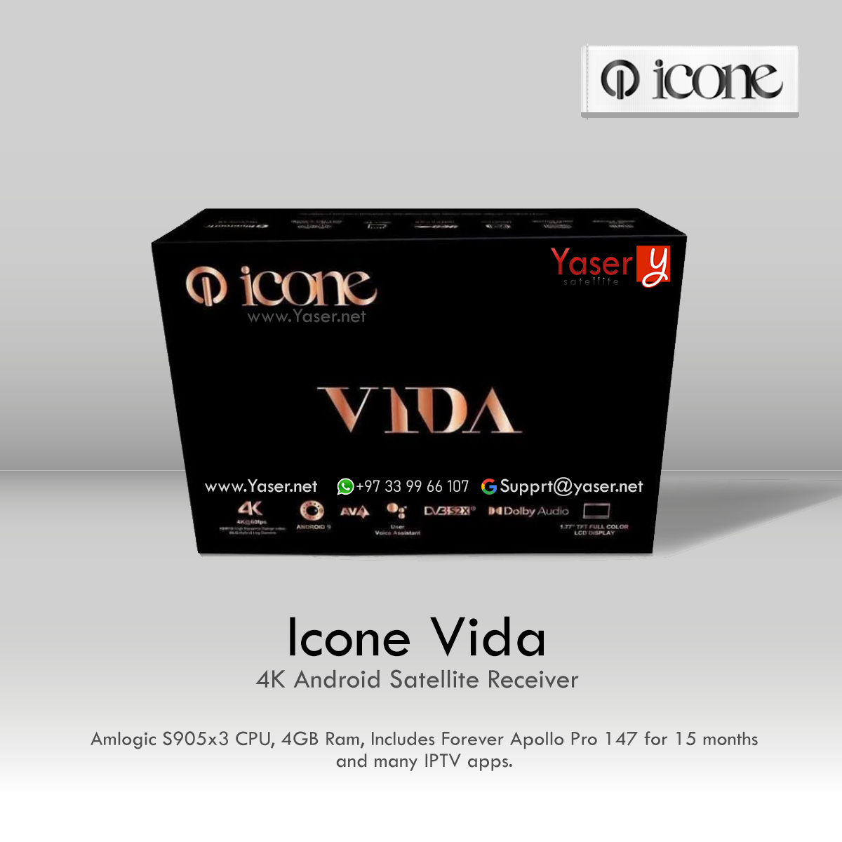 Icone VIDA 4k Android Satellite Receiver - Yaser Satellite